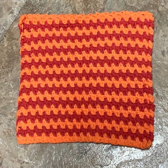 Hand Crafted | Kitchen | 0 Cotton Red Orange Striped Crochet Dish Rag ...